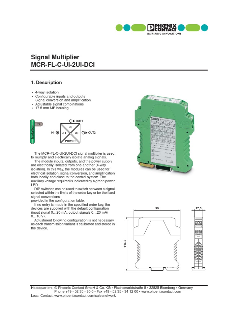 Signal Multiplier Mcr-Fl-C-Ui-2Ui-Dci: 1. Description | PDF ...
