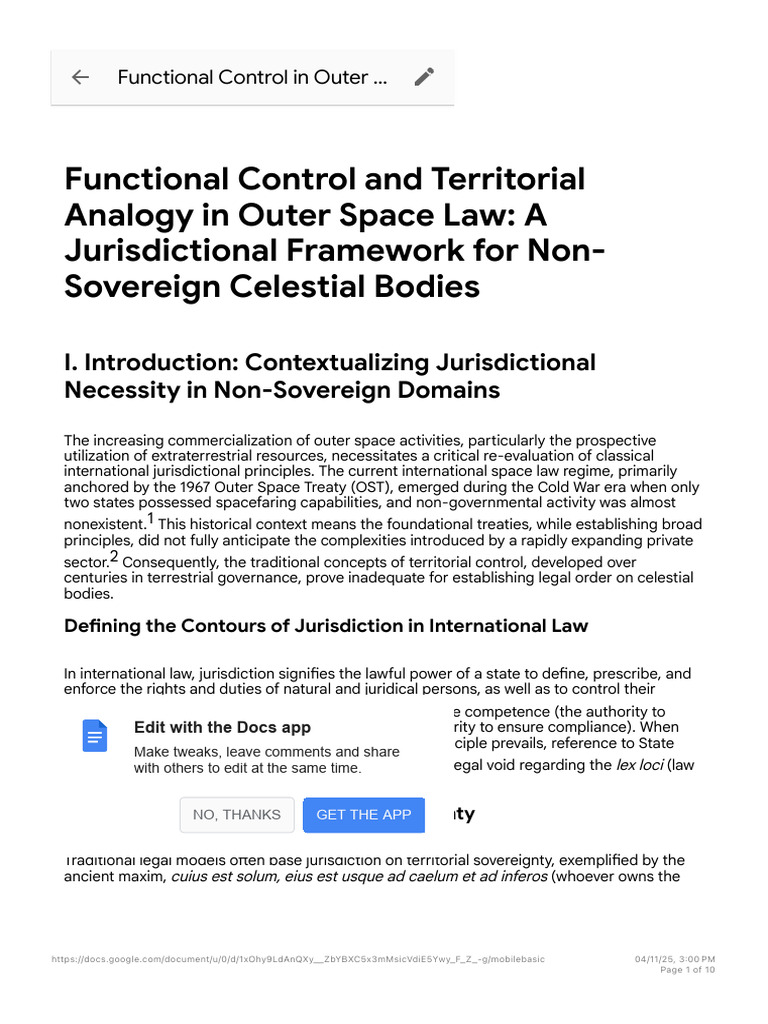 Jurisdictional Framework for Outer Space Law | PDF | Sovereignty ...
