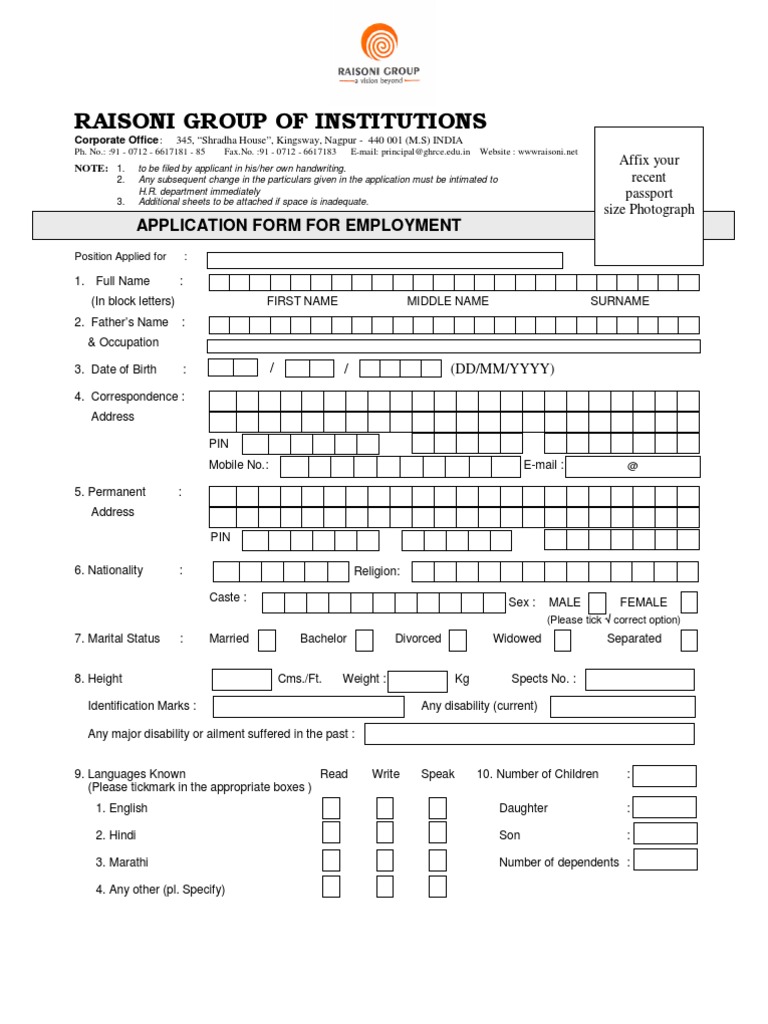 Employment Application Form | PDF | Government | Social Institutions