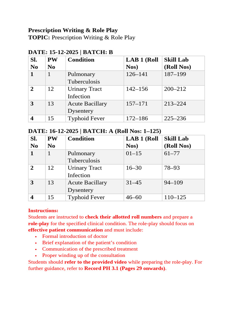 Prescription Writing Role Play Guide | PDF