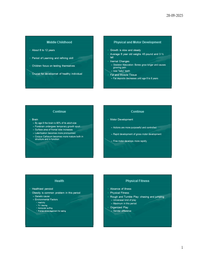Middle Childhood Development Overview | PDF | Self Esteem | Self Concept