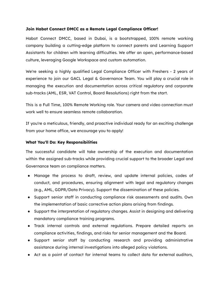 Ad - Legal Compliance Officer - 091225 | PDF | Regulatory Compliance ...