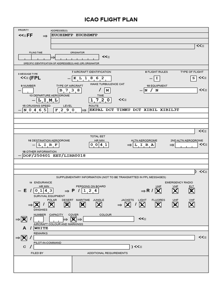 Flight Plan Form: LIML - LIRF | PDF