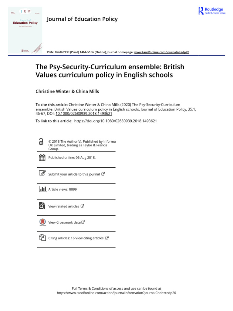 The Psy-Security-Curriculum Ensemble- British Values Curriculum Policy in English Schools | PDF ...