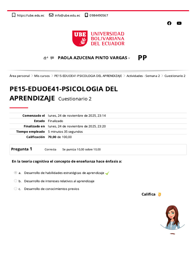 Cuestionario 2 - Revisión Del Intento - EVA-UBE | PDF | Aprendizaje ...