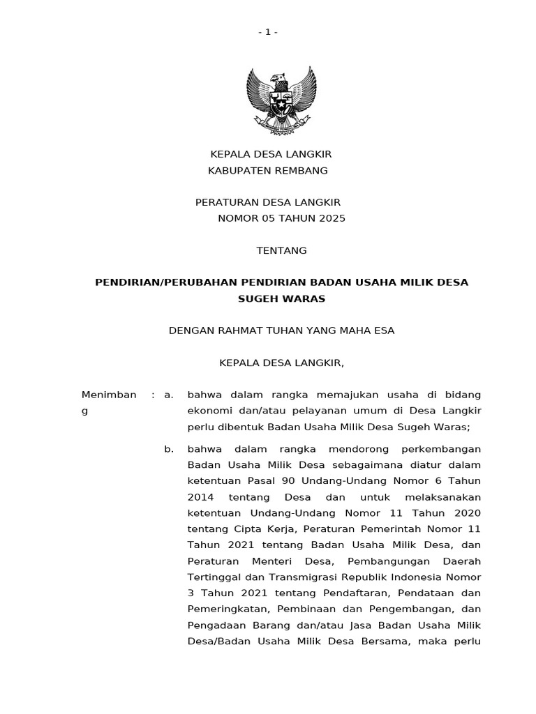 Format Perdes BUM Desa Revisi | PDF