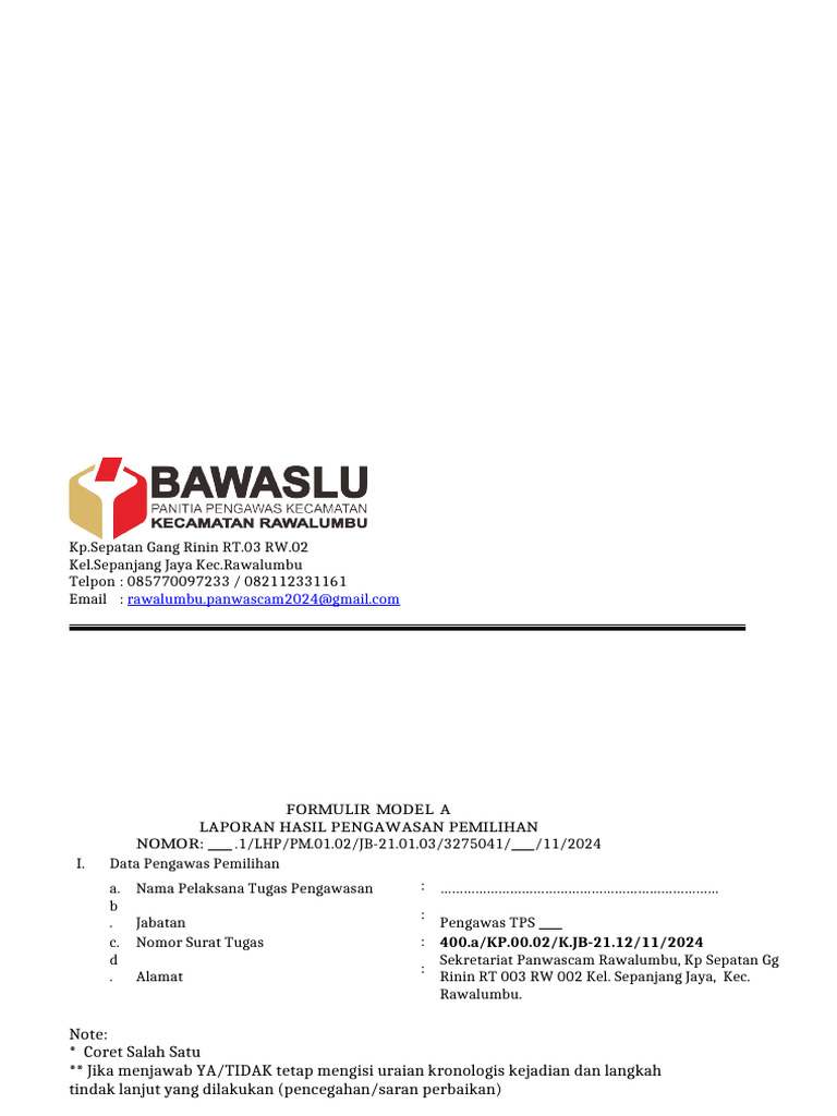 1. FORM a Masa Tenang PTPS Rawalumbu Kosong | PDF