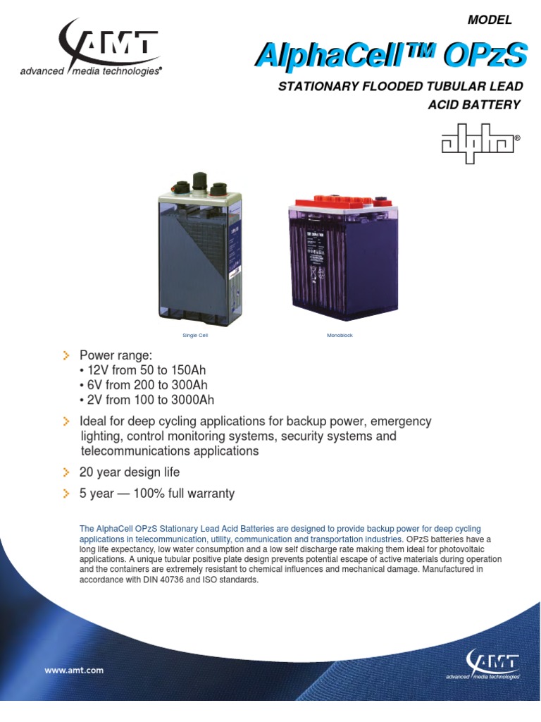 AlphaCell OPzS Brochure | PDF | Battery (Electricity) | Manufactured Goods