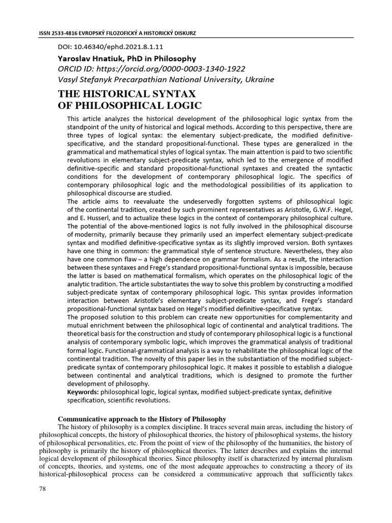 Historical Syntax in Philosophical Logic | PDF | Logic | Truth
