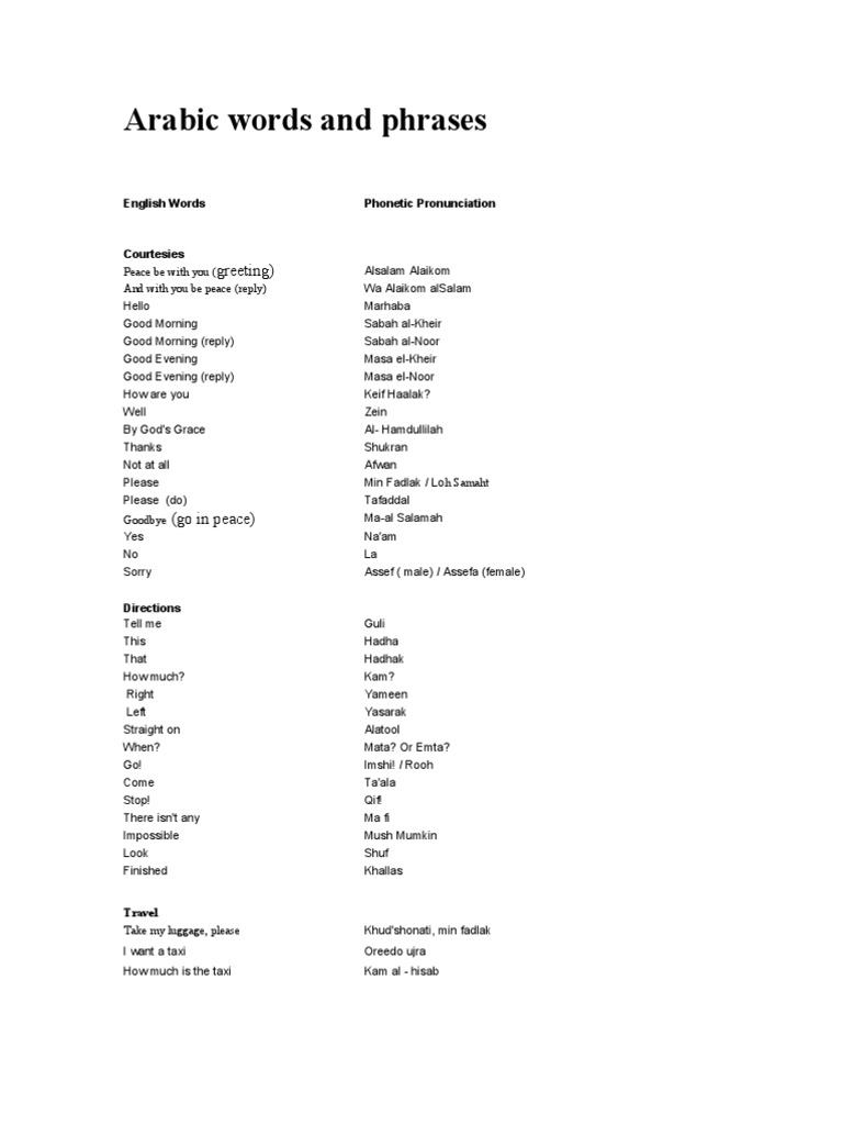 Arabic Words and Phrases | PDF | Language Arts & Discipline | Poetry