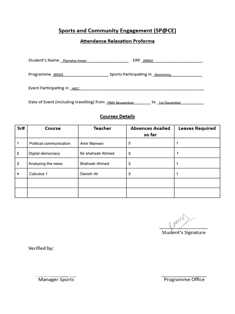 Attendence Relaxation Proforma | PDF