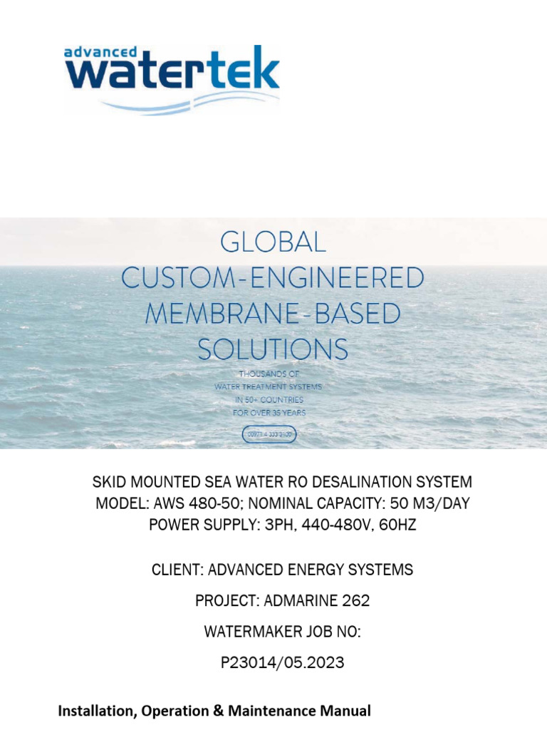 Water Maker P23014 - ADM 262 - AWS 480-50 - IOM | PDF | Membrane | Water