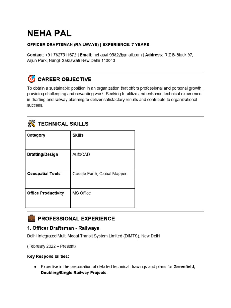 Cv Neha Draftsman | PDF