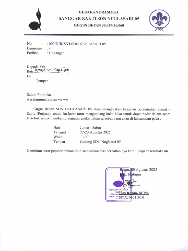 Surat Undangan Perjusa_ambalan Syadijah | PDF
