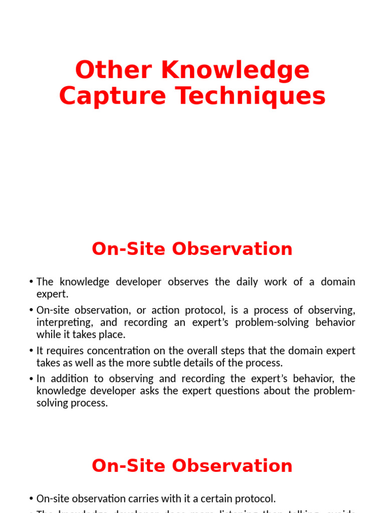 Knowledge Capture Techniques Explained | PDF | Expert | Brainstorming