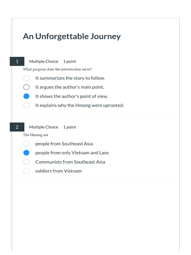 An Unforgettable Journey (Multiple Choice) | PDF | Narration
