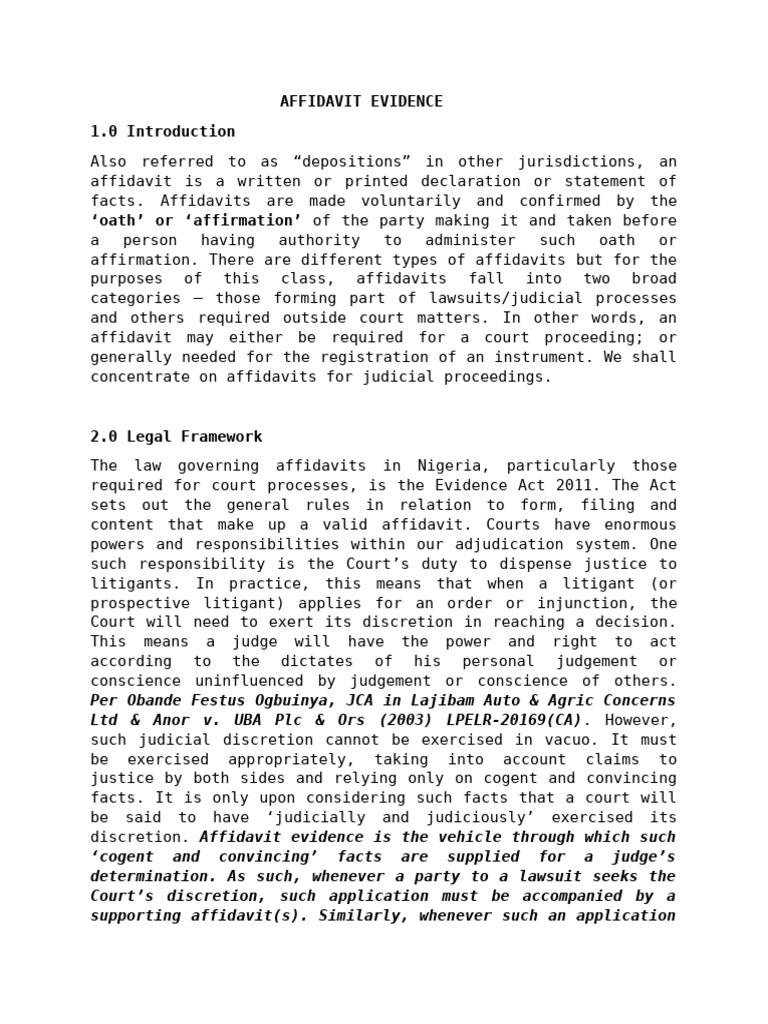 AFFIDAVIT Evidence | PDF | Affidavit | Lawsuit
