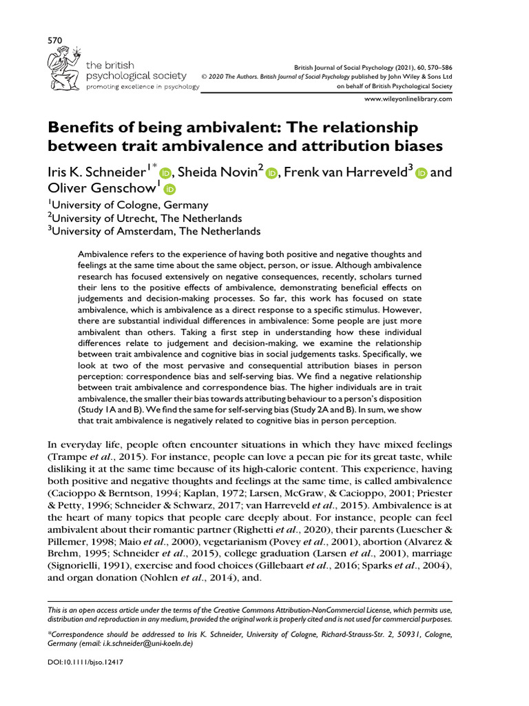 Trait Ambivalence and Attribution Biases | PDF | Bias | Effect Size