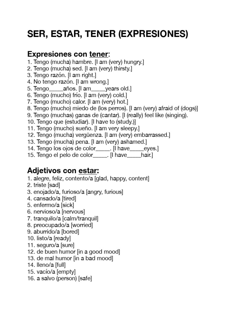 Ser Estar Tener | PDF