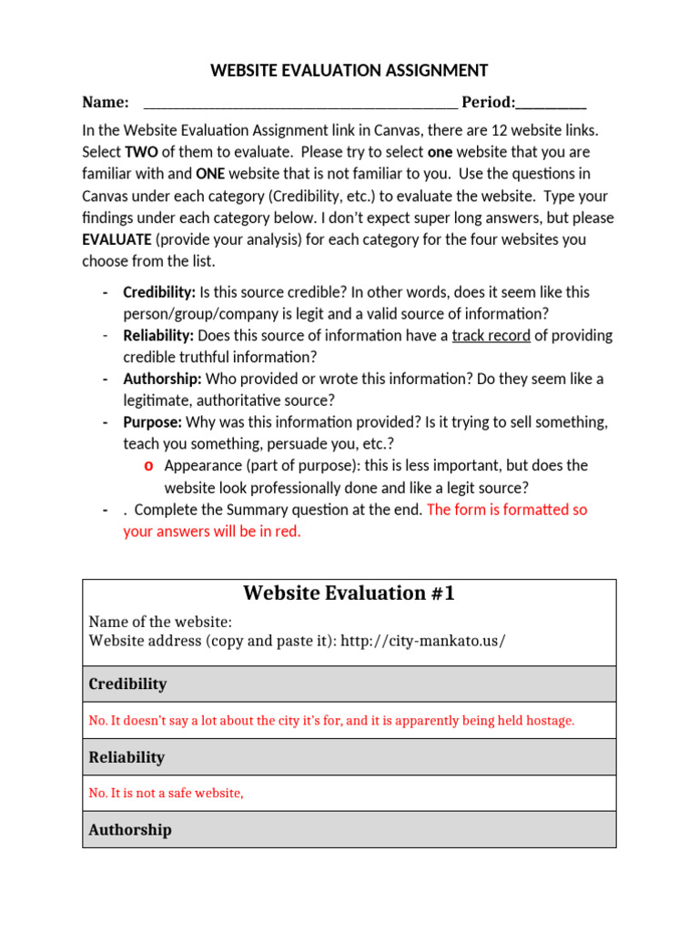 Website Evaluation Form-2 | PDF