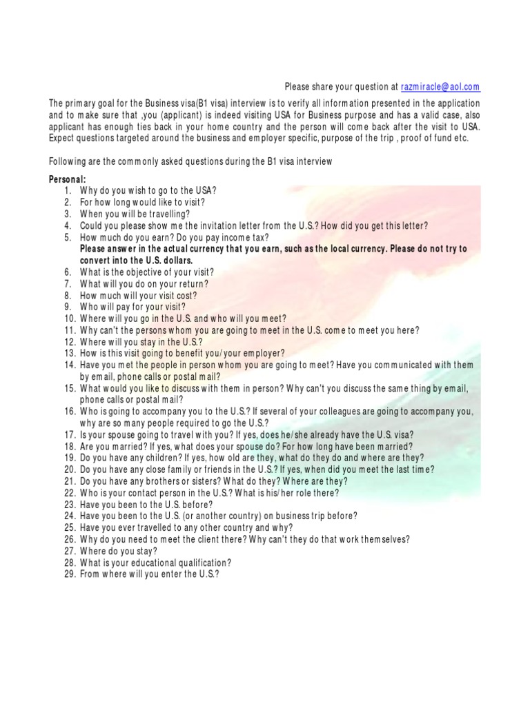 USA Business Visa Interview Questions | Travel Visa | Interview | Free ...