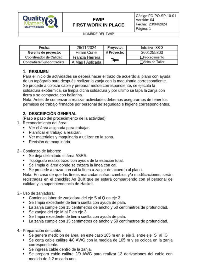 FO PO SP 10 01 FWIP Procedimiento | PDF | Materiales