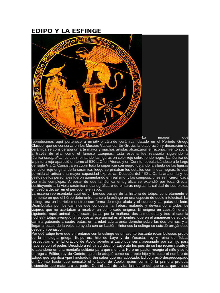 EDIPO Y LA ESFINGE | PDF | Edipo | Mitología Boeotiana