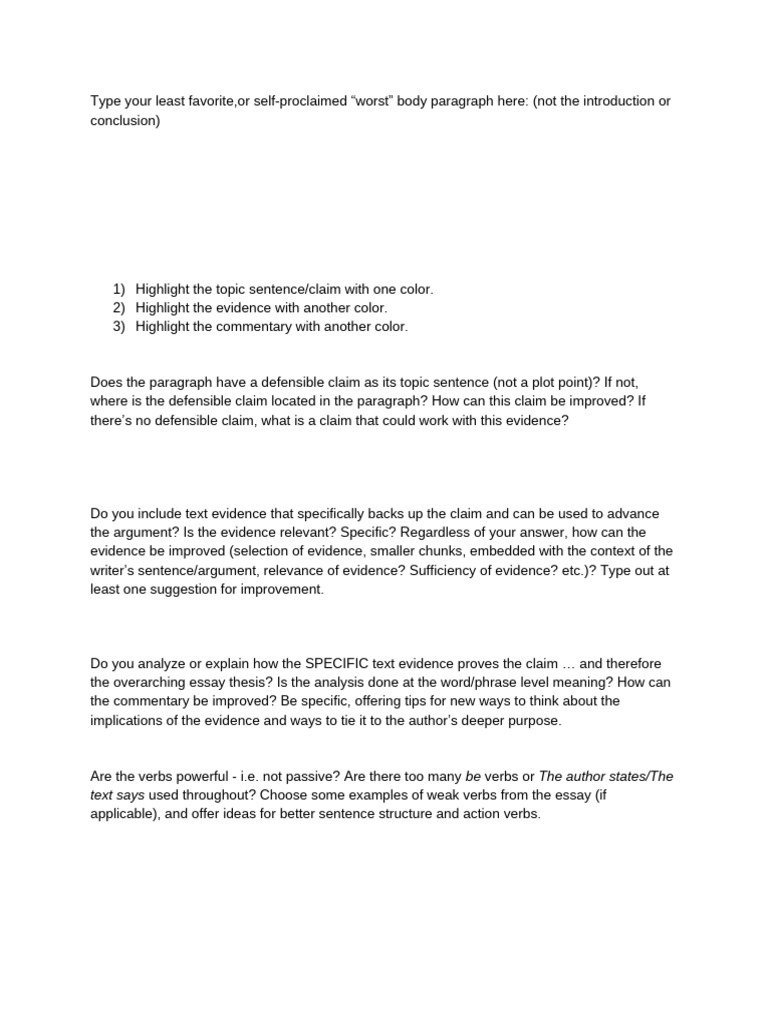 Worst Paragraph Writing Workshop Self Analysis | PDF | Evidence | Essays