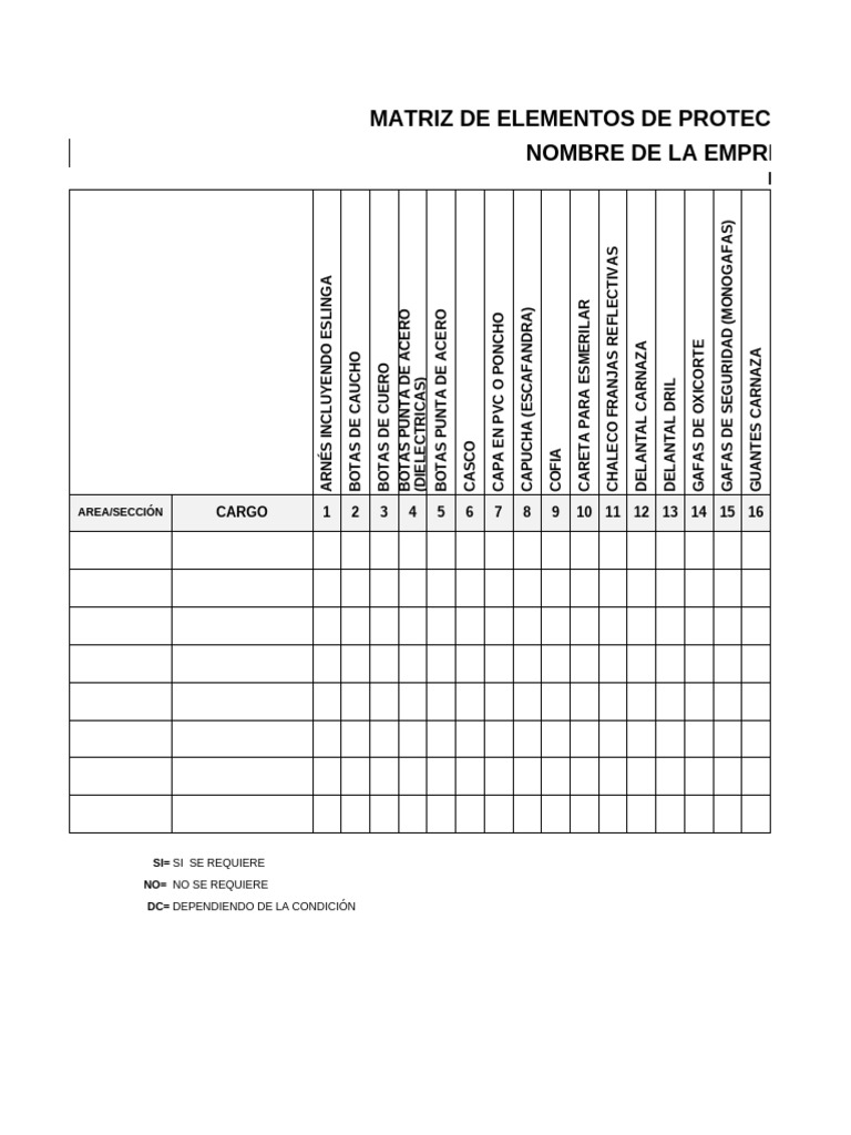 Matriz de EPP | PDF | Ropa