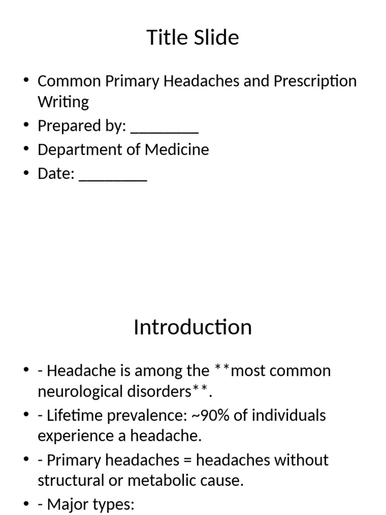 Primary Headaches and Prescription Guidelines | PDF | Headache | Migraine