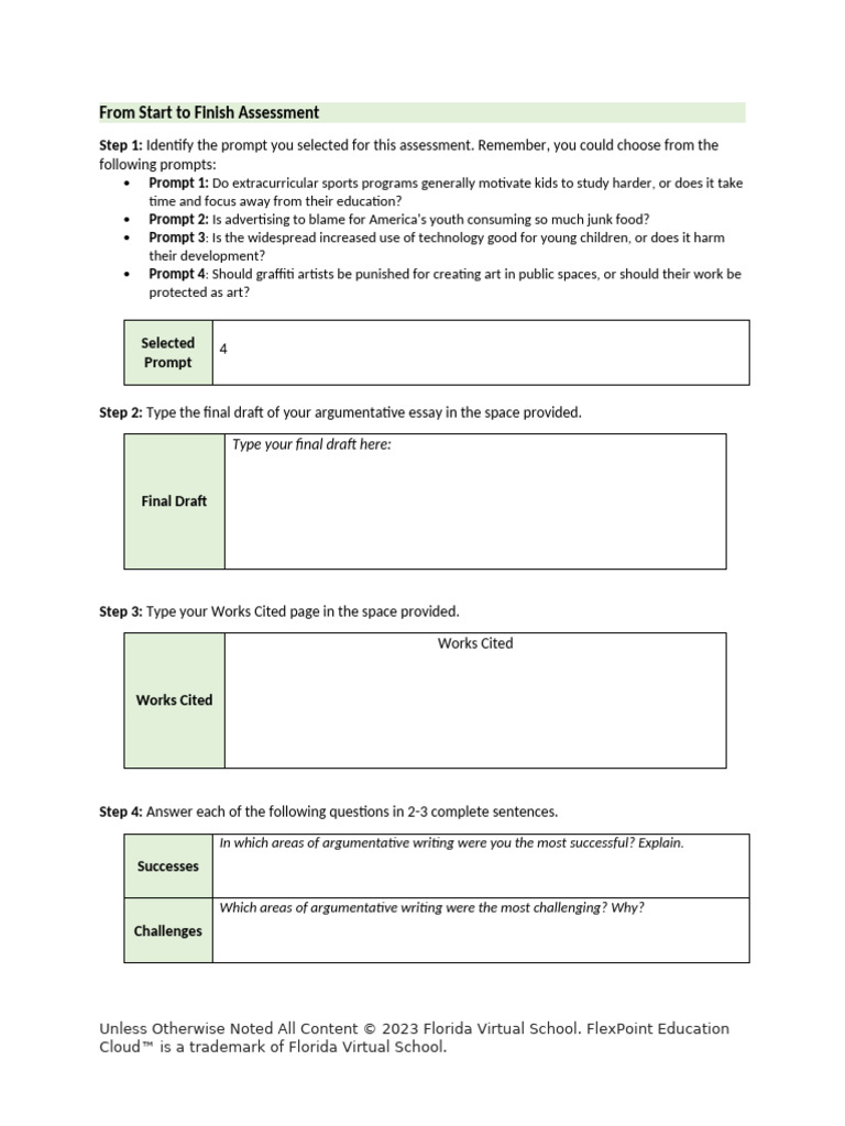 From Start To Finish Assessment | PDF | Argument | Vocabulary