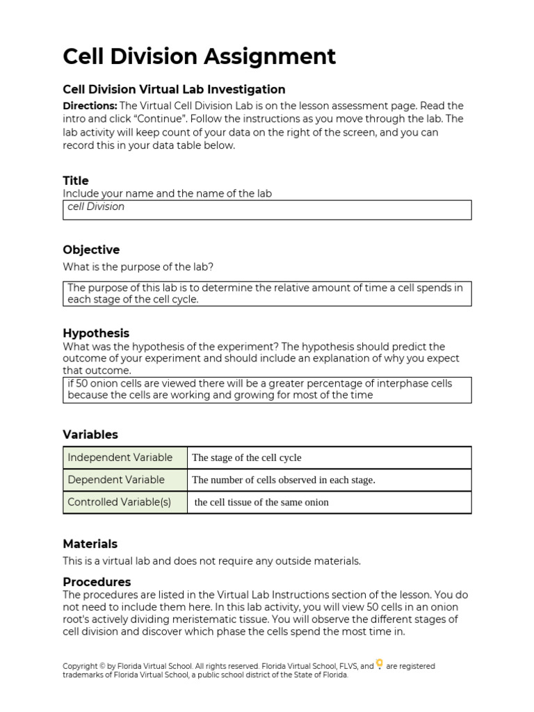 03.01 Cell Division Assignment (1) | PDF | Cell Growth | Biology