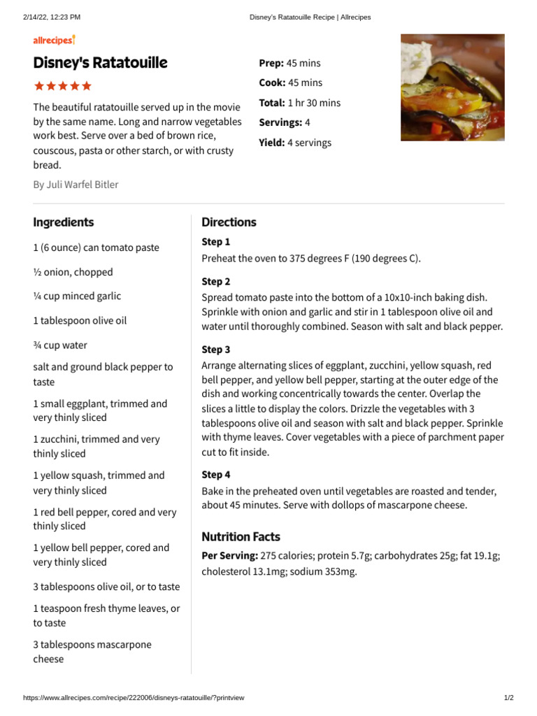 Disney's Ratatouille Recipe _ Allrecipes | PDF | Zucchini | Eggplant