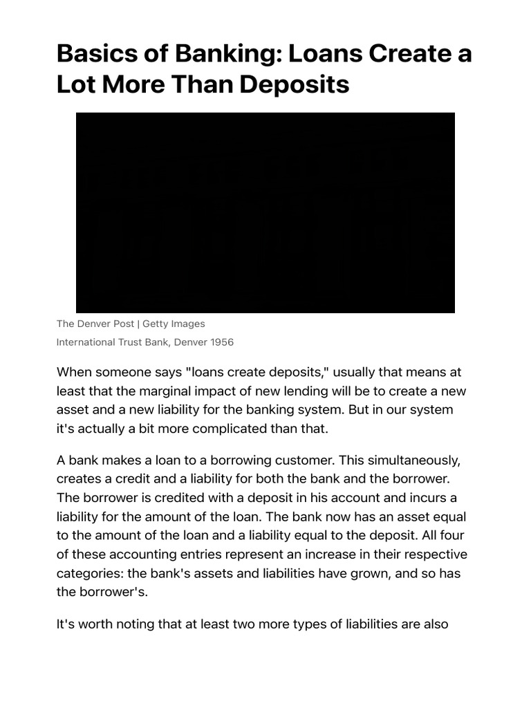 Basics of Banking - Loans Create A Lot More Than Deposits | PDF | Banks ...