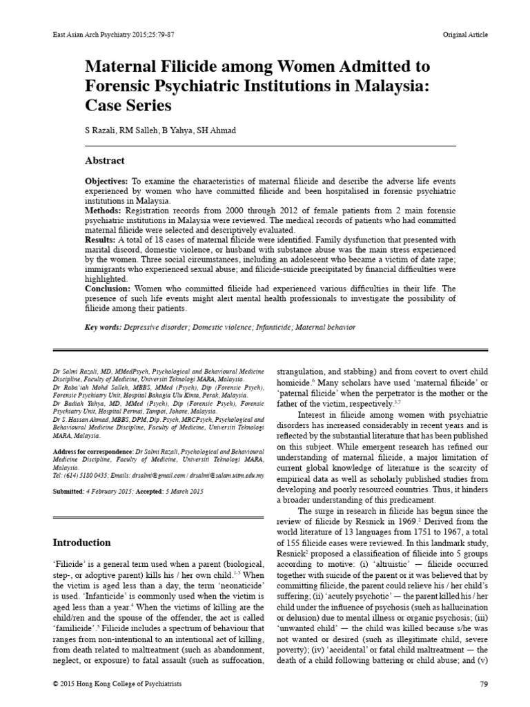 Maternal Filicide Among Women | PDF