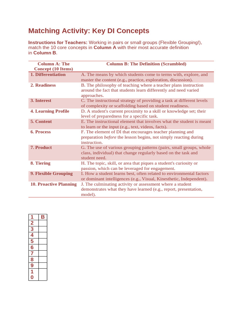 Matching Activity 1 | PDF | Teaching | Human Communication
