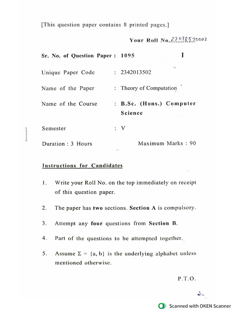 TOC Question Paper | PDF