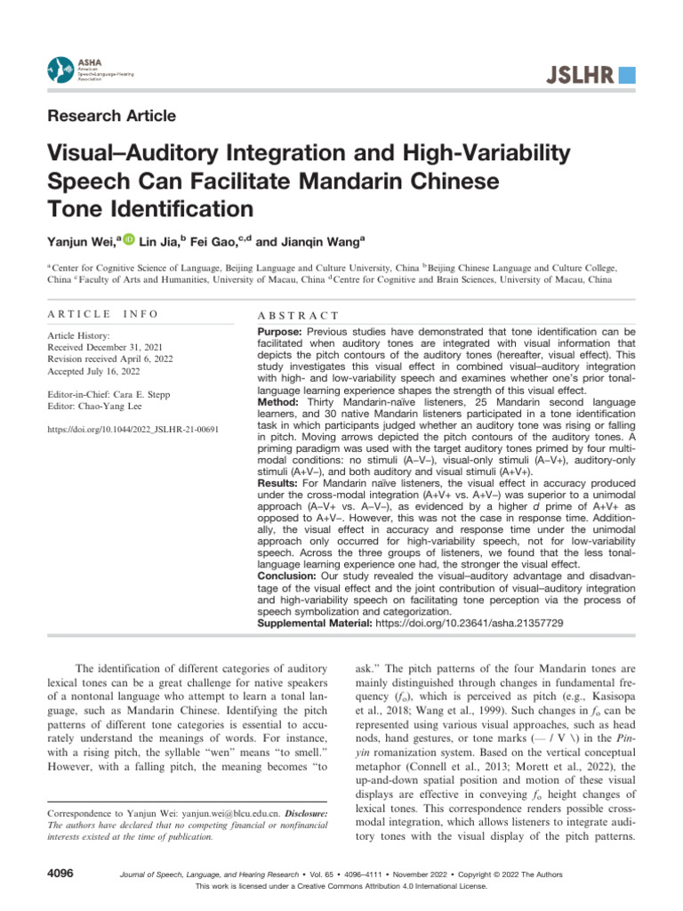 Wei Et Al 2022 Visual Auditory Integration and High Variability Speech ...