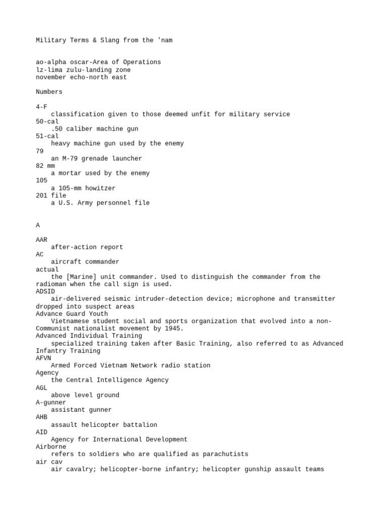 Military Terms & Slang From The 'Nam | PDF | Military | Military Science