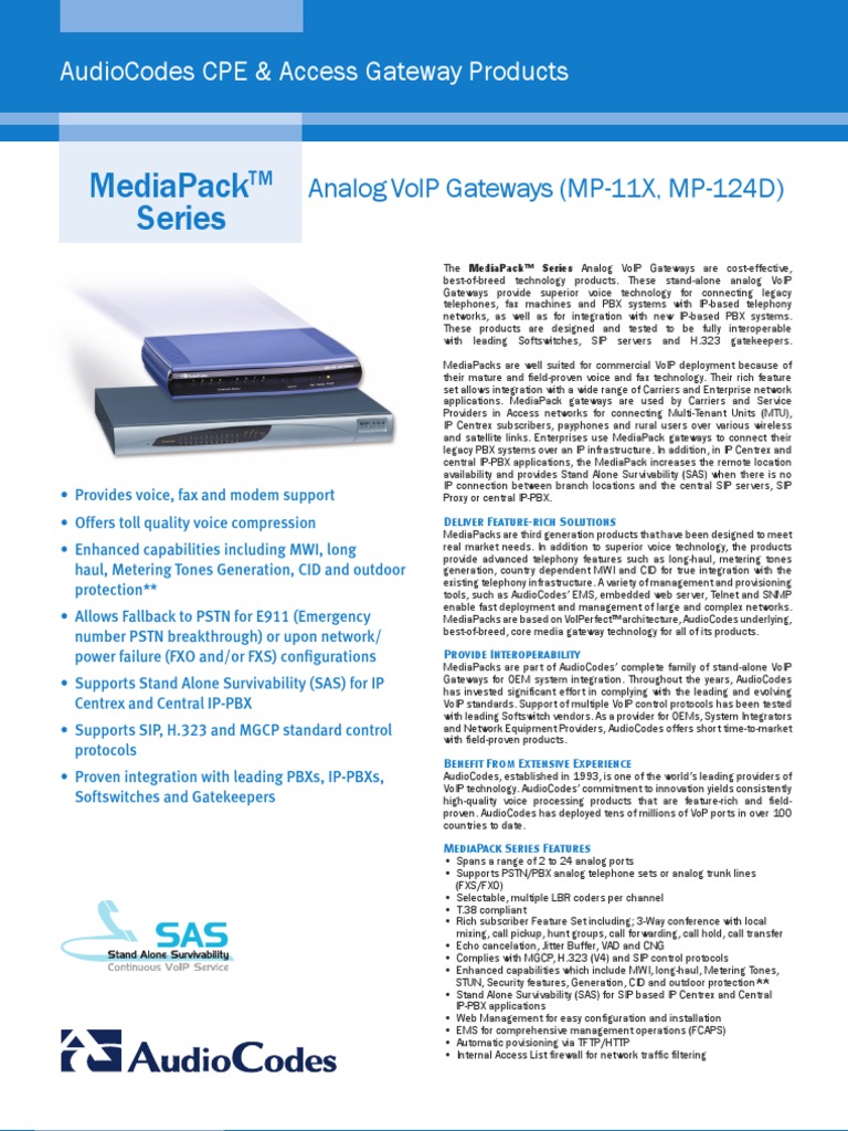 MP 11X MP 124 Datasheet | PDF | Voice Over Ip | Network Architecture