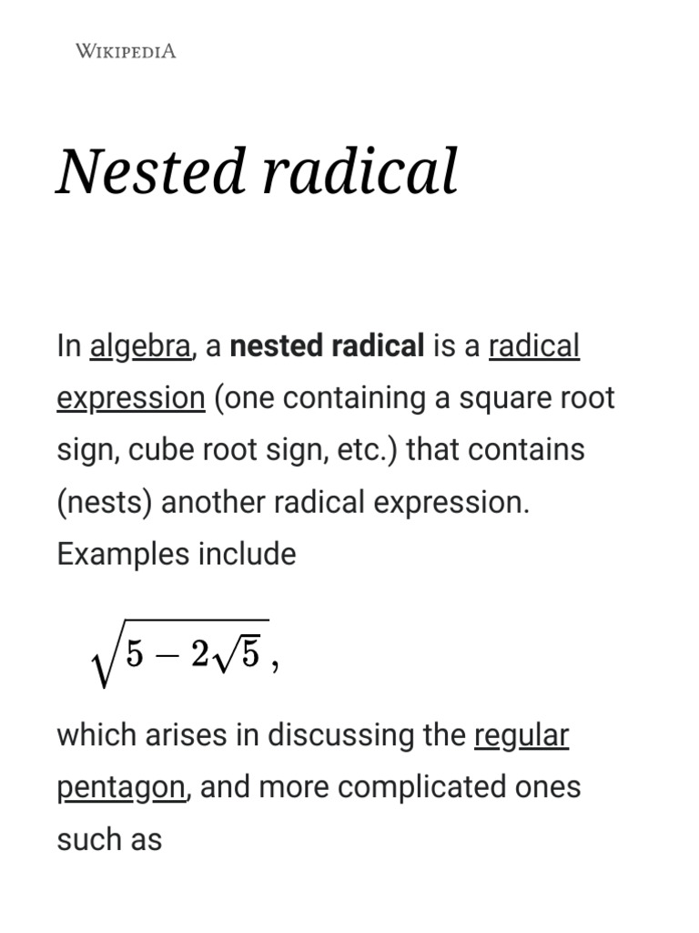 Nested Radical - Wikipedia | PDF | Elementary Mathematics ...