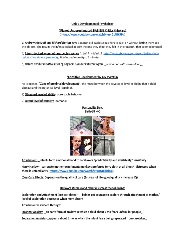 Unit 9 Outline Notes For Students | PDF | Attachment Theory | Morality