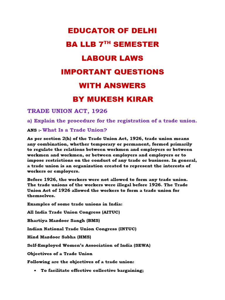 Edo Trade Union Act and Employees Provident Funds Act | PDF ...