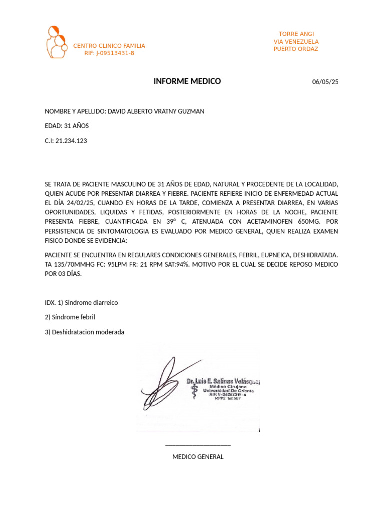 Informe Medico David | PDF