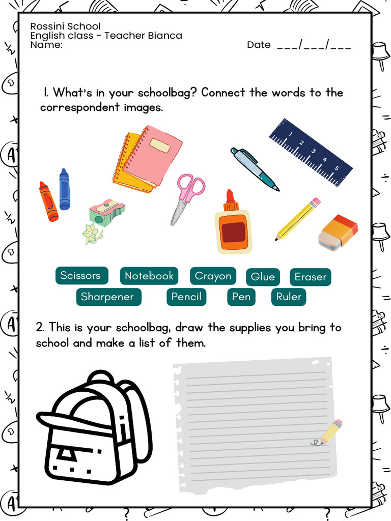 School Supplies English Class Activity | PDF