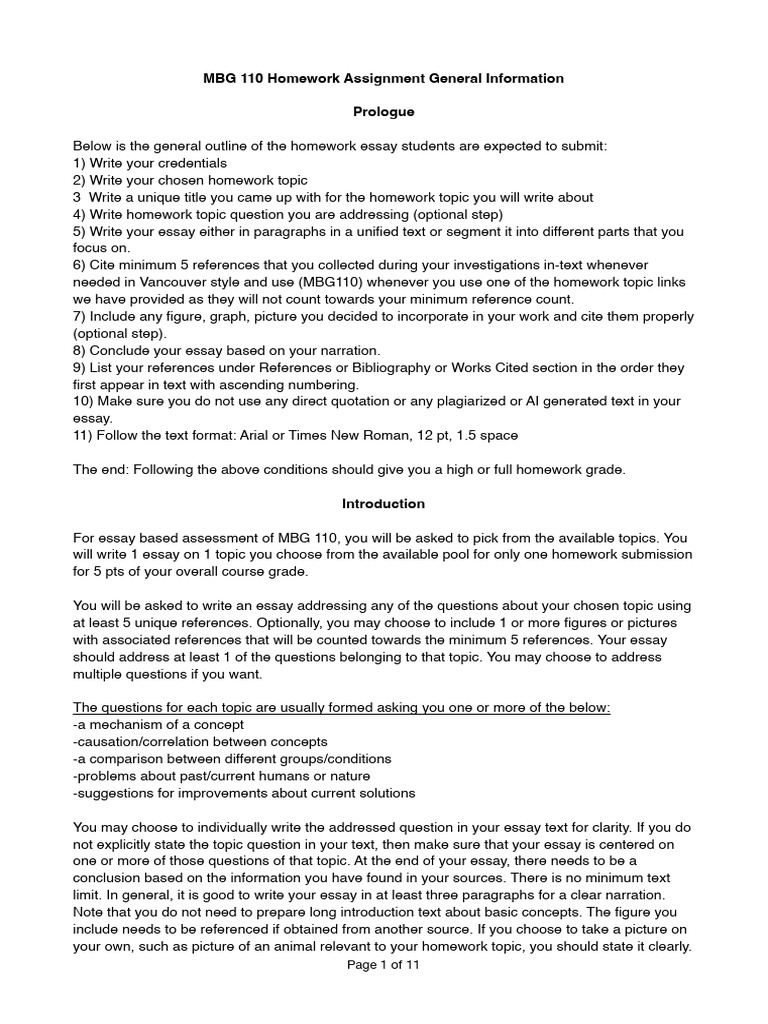 MBG 110 Homework Assignment General Information | PDF | Brain | Human Brain
