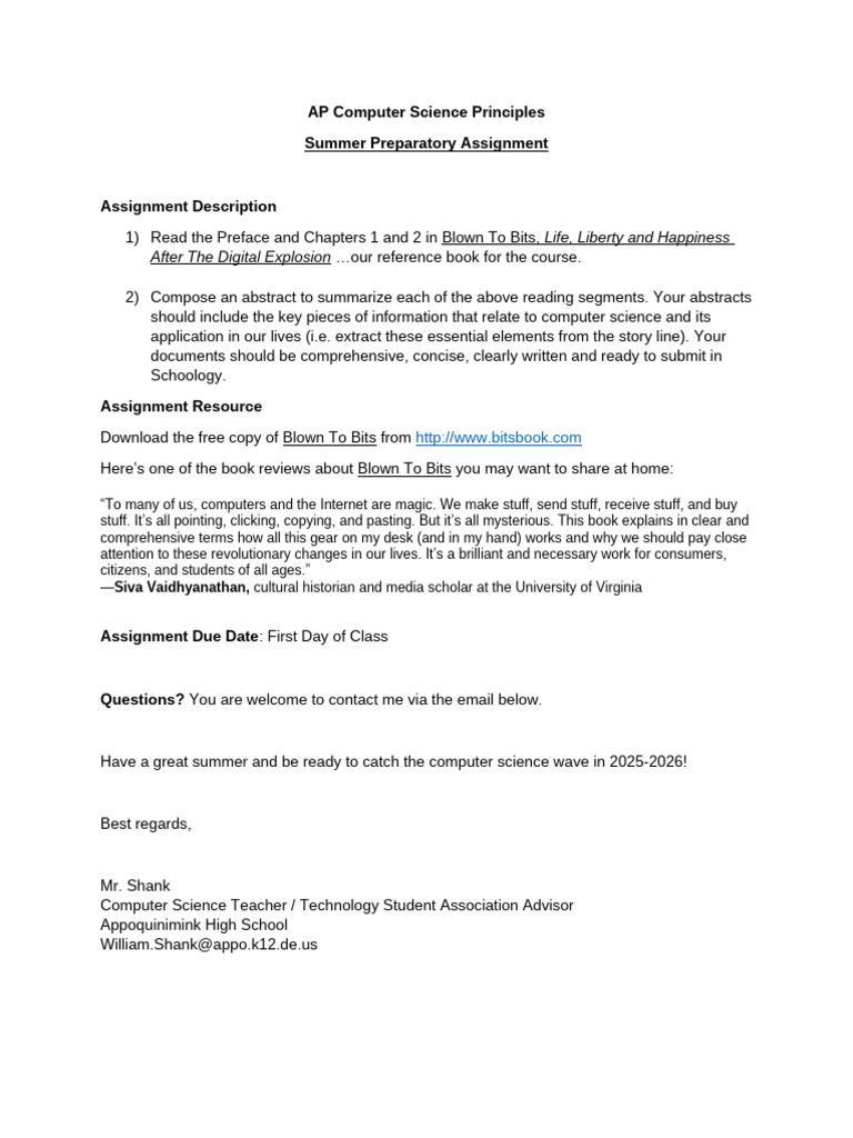 Summer+Work+ +AP+Computer+Science+Principles+2025+(1) 2 | PDF