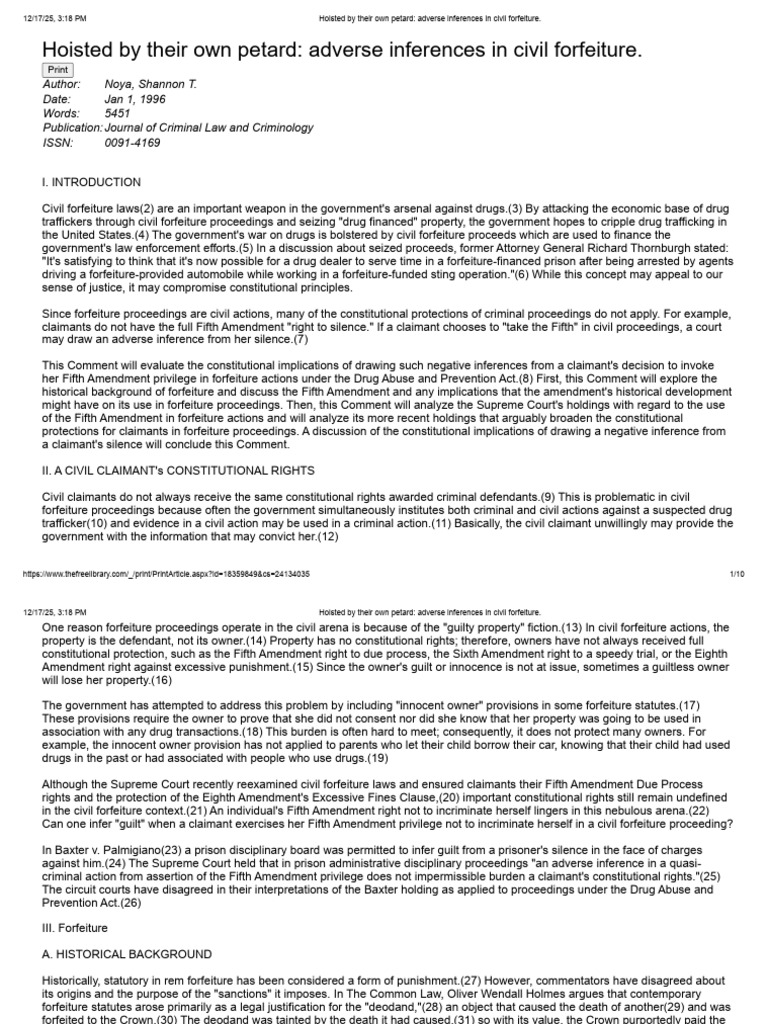 Hoisted by Their Own Petard_ Adverse Inferences in Civil Forfeiture ...