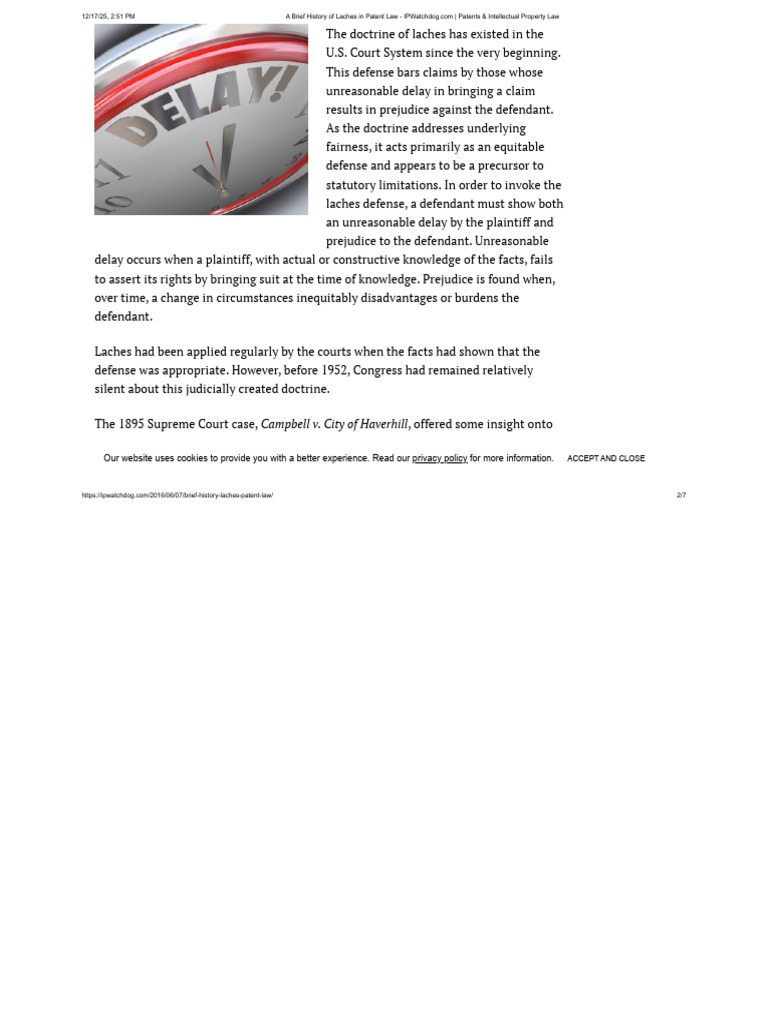 History of Laches in Patent Law | PDF | Laches (Equity) | Law Of The ...
