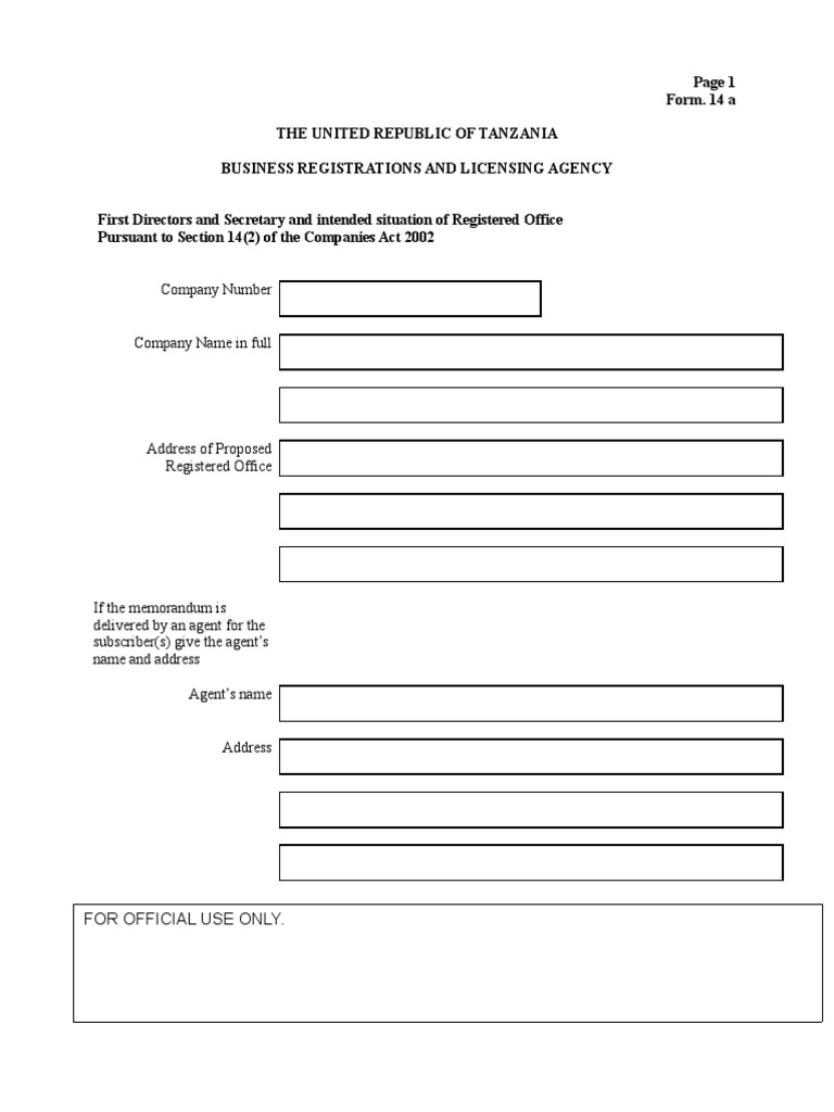 Form. 14 A The United Republic of Tanzania Business Registrations and ...
